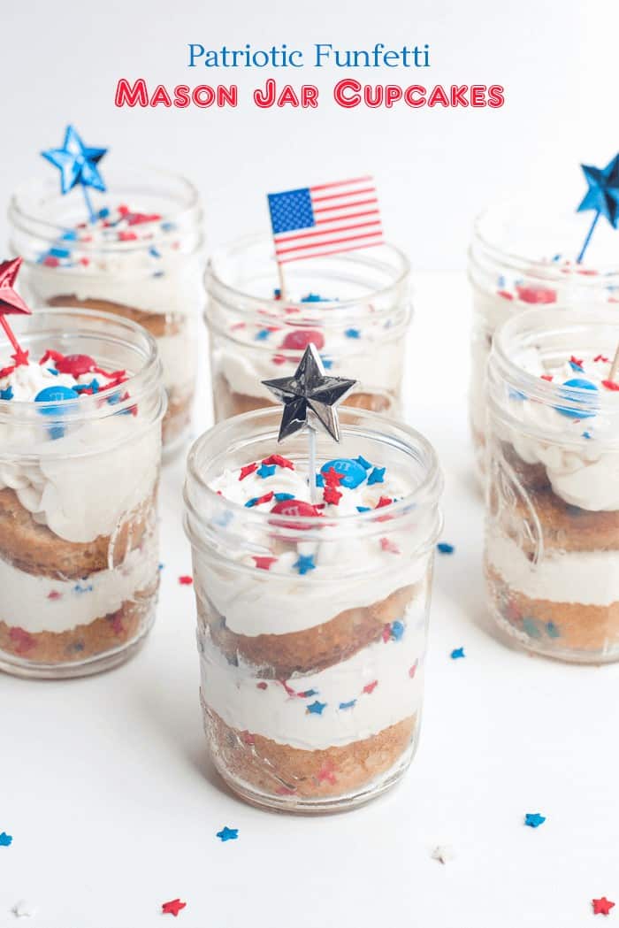 Patriotic Funfetti Mason Jar Cupcakes | Valerie's Kitchen