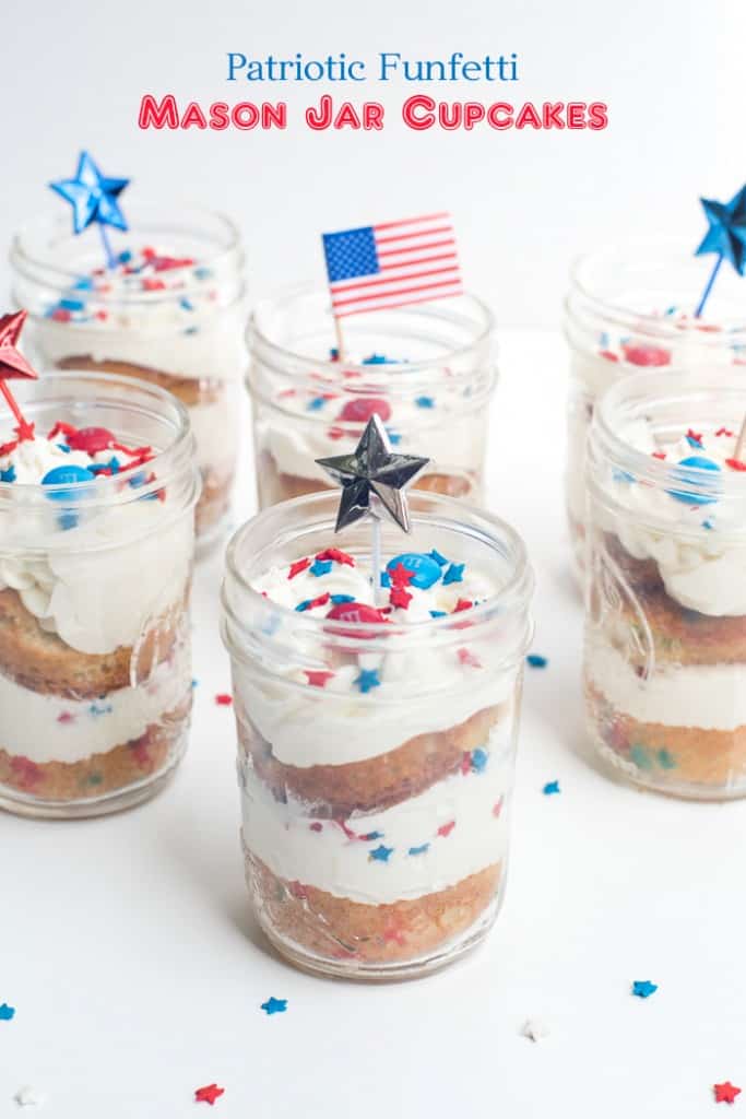 Patriotic Funfetti Mason Jar Cupcakes | Valerie's Kitchen