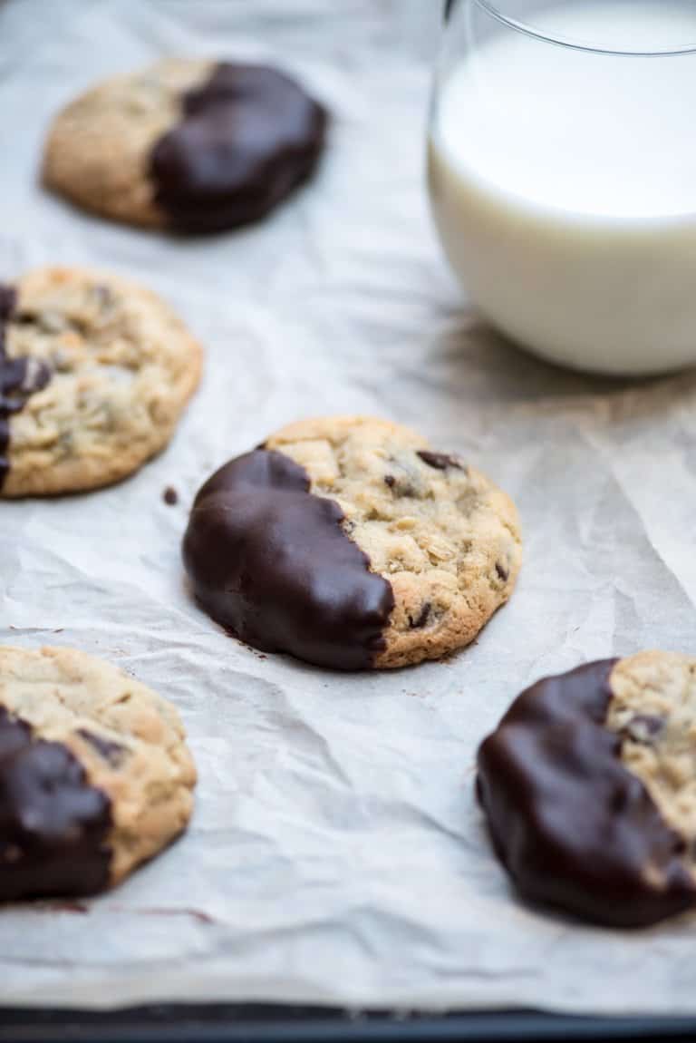 Chewy Chocolate Dipped Oatmeal Cookies | Valerie's Kitchen