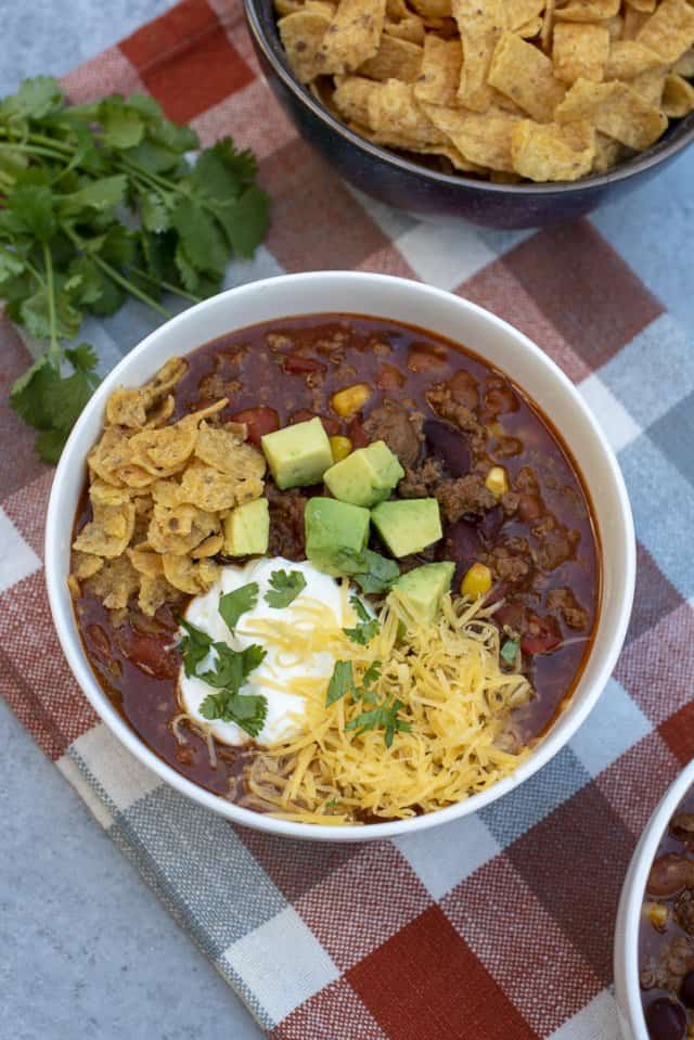 Beef and Bean Taco Chili (Stovetop or Slow Cooker) | Valerie's Kitchen