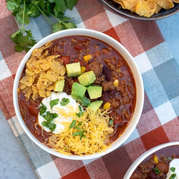 Beef and Bean Taco Chili (Stovetop or Slow Cooker) | Valerie's Kitchen