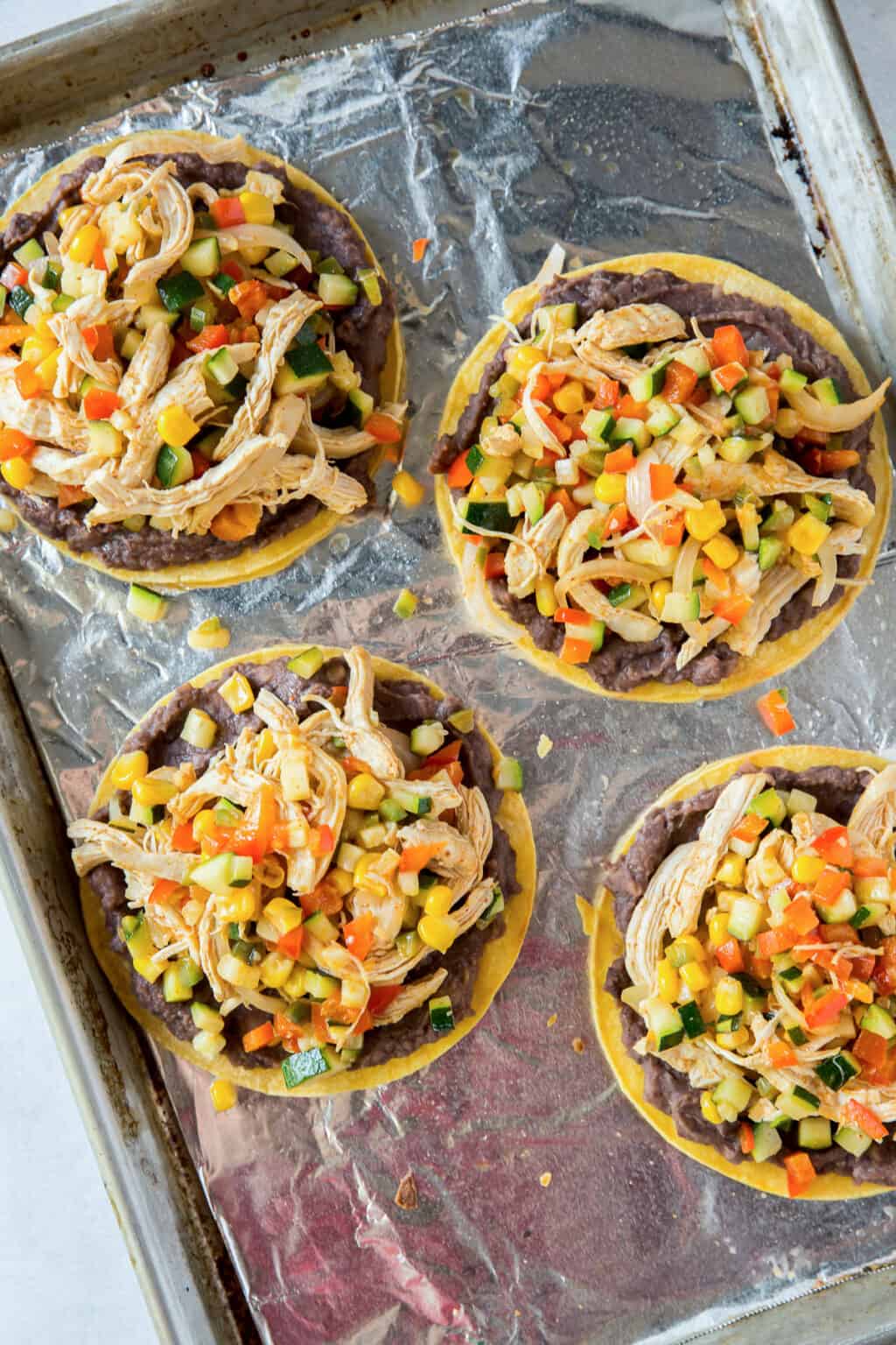 Chicken and Veggie Baked Tostadas