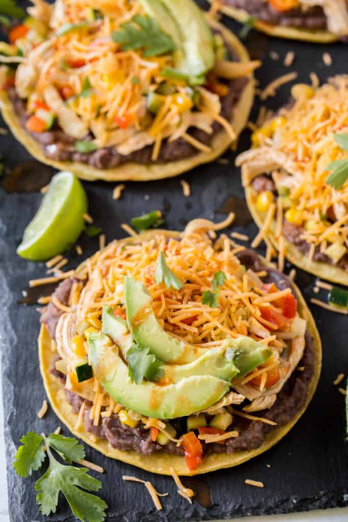 Chicken and Veggie Baked Tostadas | Valerie's Kitchen