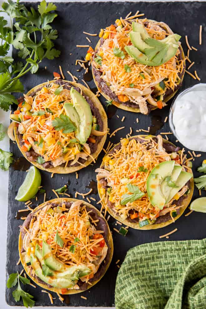 Chicken and Veggie Baked Tostadas | Valerie's Kitchen