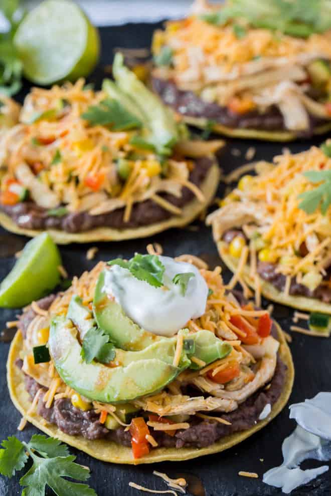 Chicken and Veggie Baked Tostadas | Valerie's Kitchen