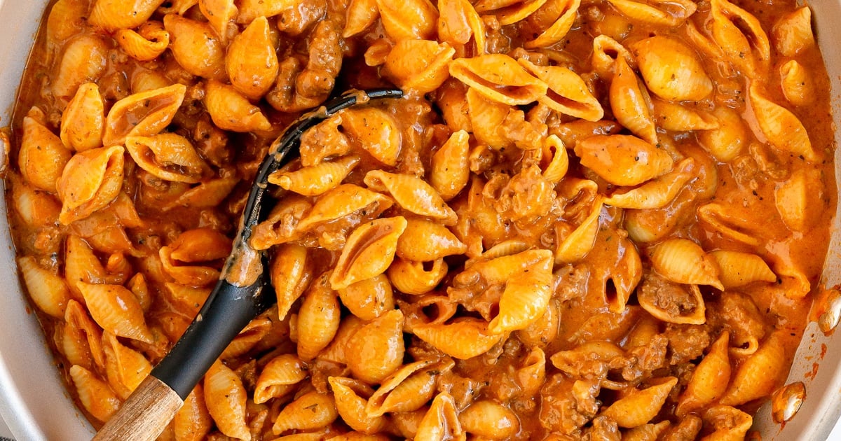 Creamy Beef and Shells (Easy Skillet Pasta!) | Valerie's Kitchen