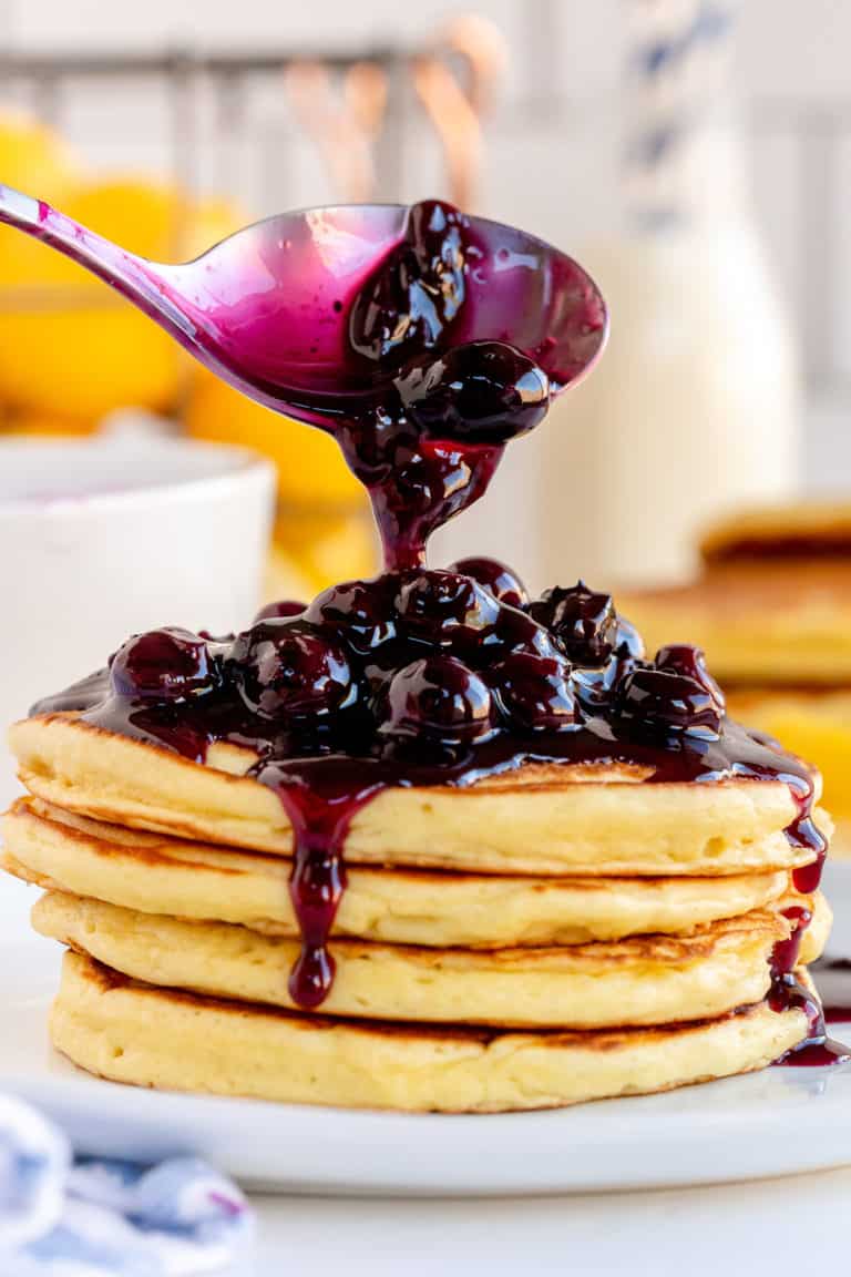 Lemon Ricotta Pancakes with Blueberry Sauce