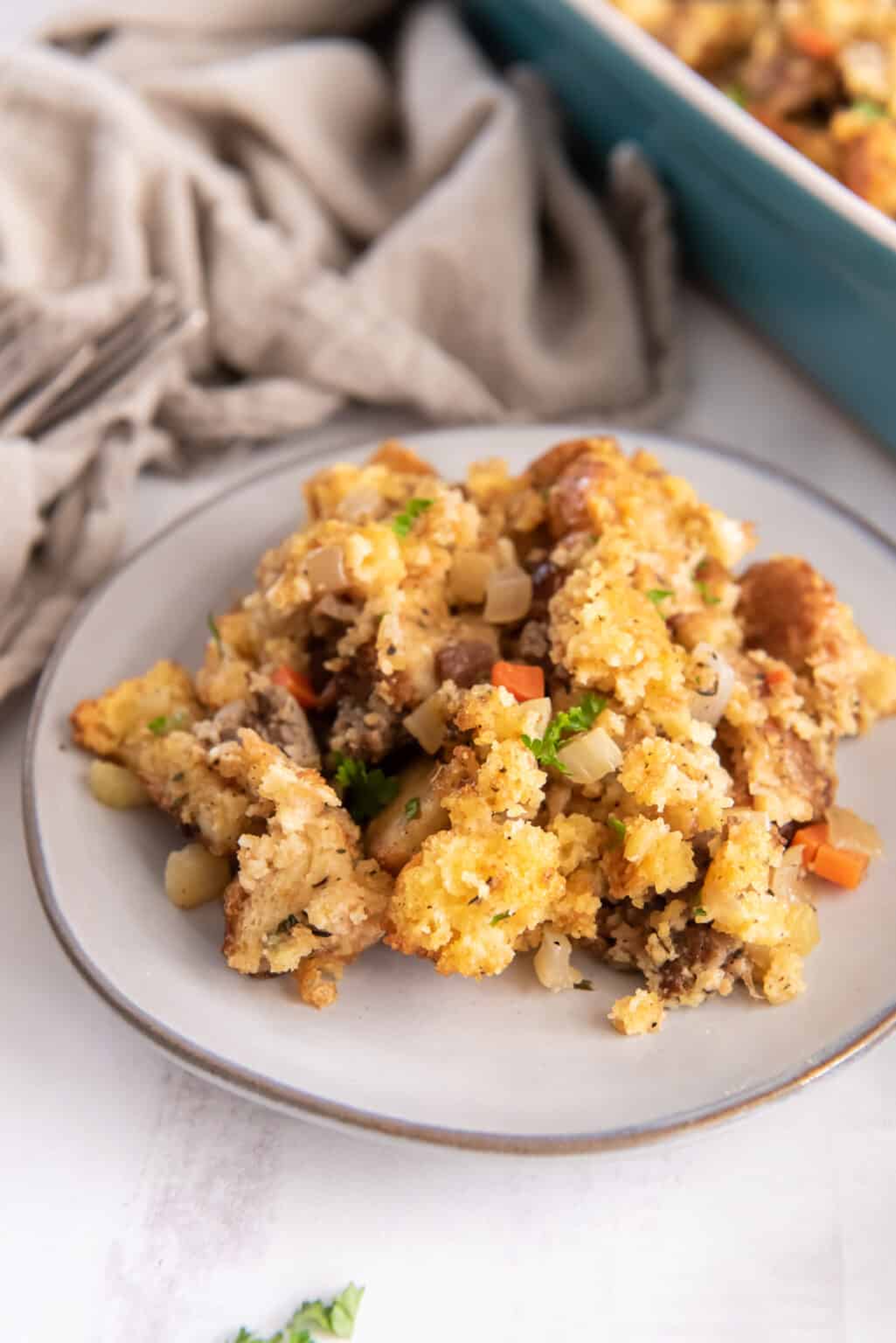 Cornbread Stuffing with Sage Sausage and Apples | Valerie's Kitchen